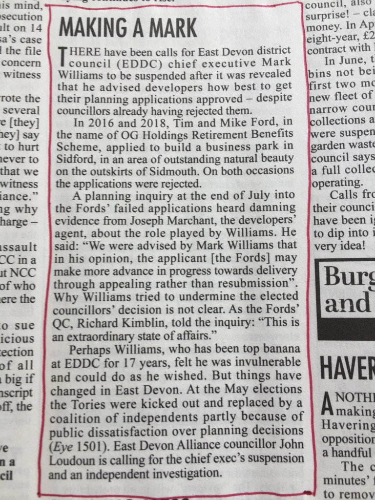 John Loudon (EDDC Sidmouth Rural councillor on Sidford Business Park ...