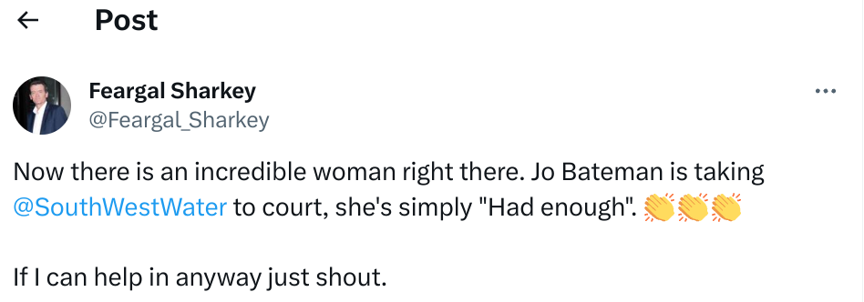 Ms Bateman vs South West Water: Feargal Sharkey offers help | East ...