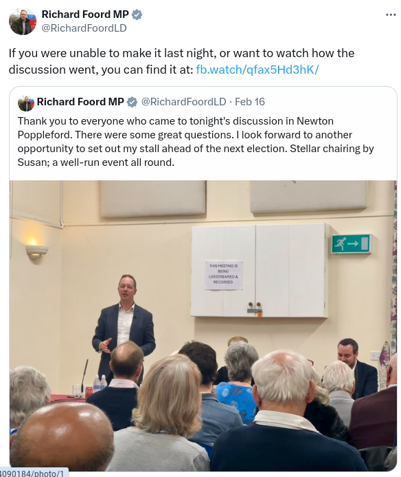 Richard Foord thanks Newton Pop on social media. Simon Jupp stays ...