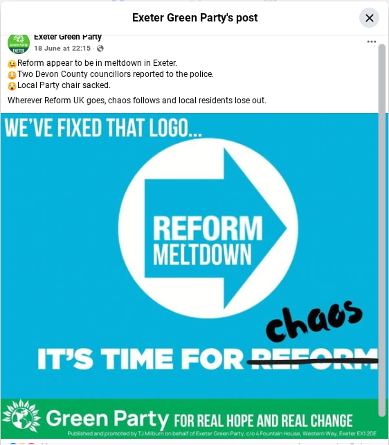 News blackout descends at Reform UK Exeter – Greens fill the gap | East ...